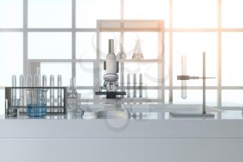Experimental apparatus with an empty laboratory,white background,3d ...