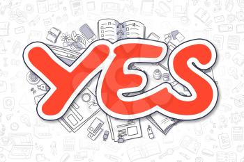 Red Word - Yes. Business Concept with Doodle Icons. Yes - Hand Drawn ...