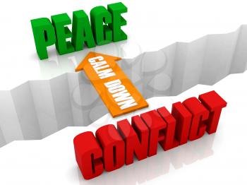 Calm down is the bridge from CONFLICT to PEACE. Concept 3D illustration ...